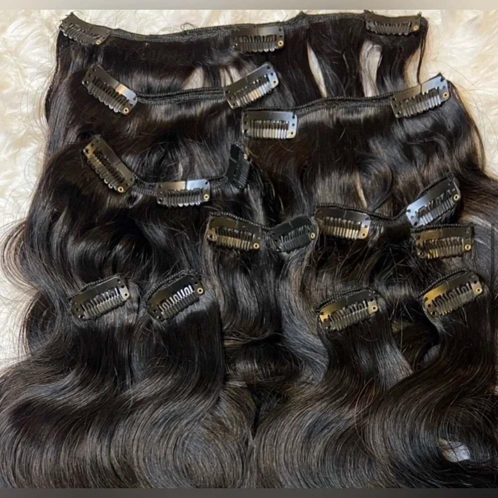 Hair | 14 Inch Ombre Body Wave Black Burgundy Clip In Hair Extensions ...